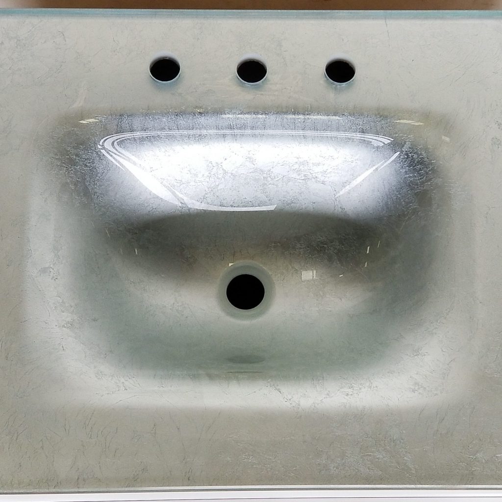 Bright Silver Metallic Glass Vanity Top | Explore Builders Surplus
