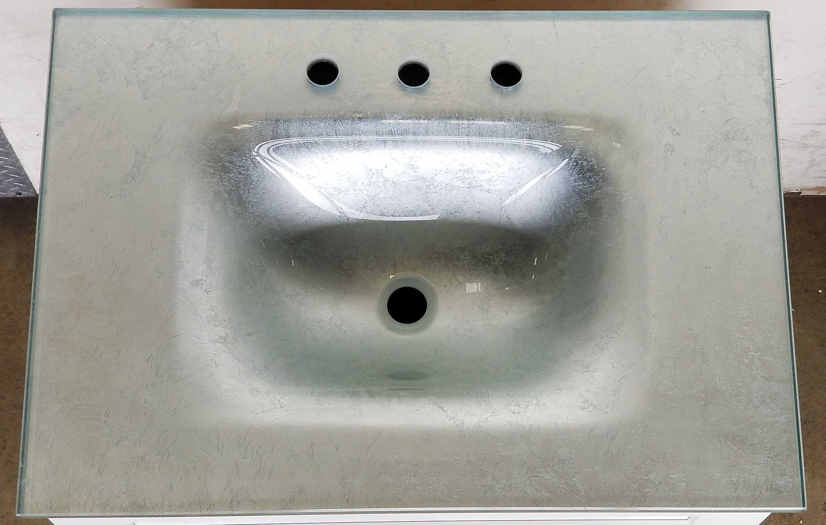 Bright Silver Metallic Glass Vanity Top | Explore Builders Surplus